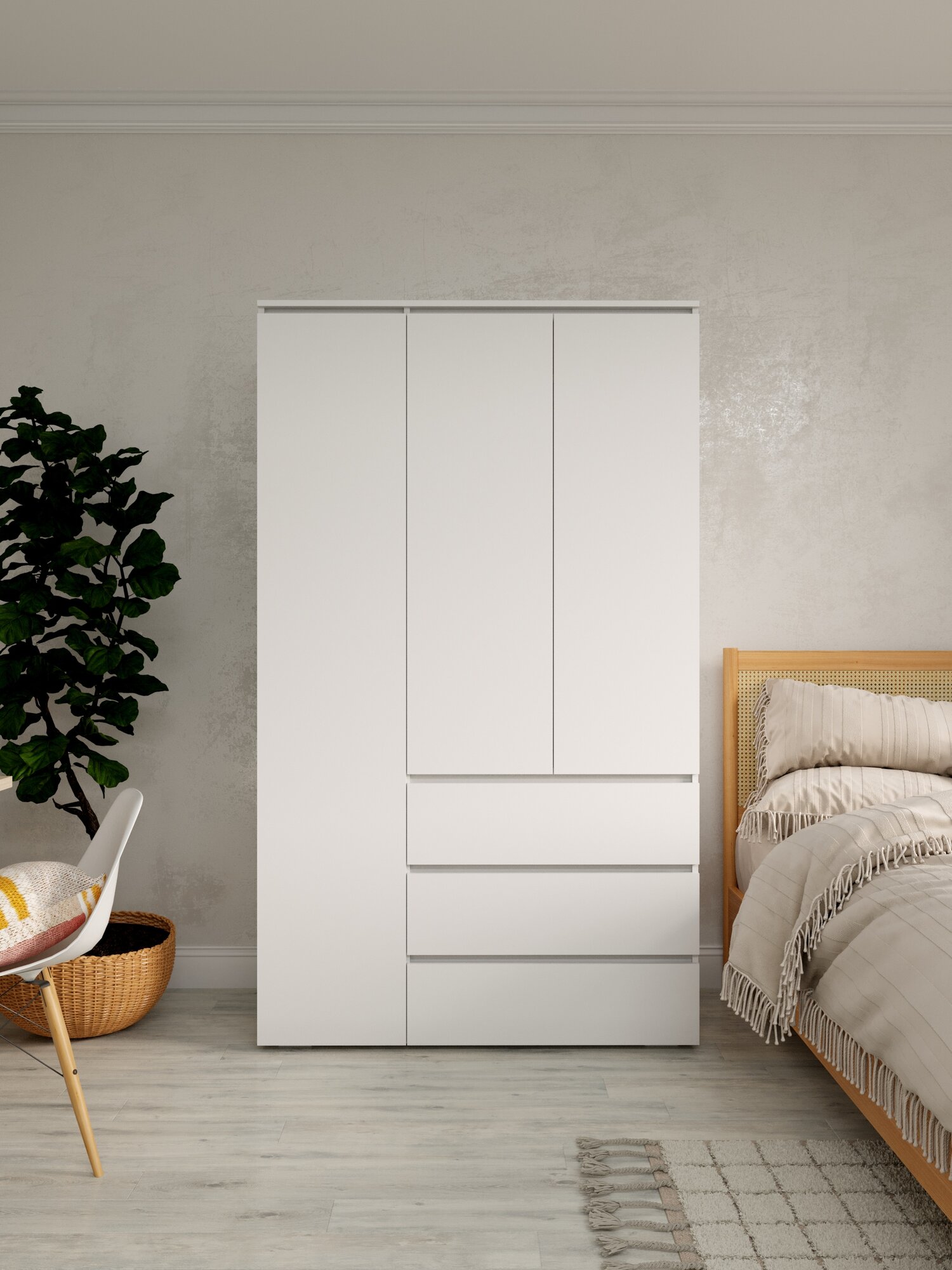 Шкаф Кайлас для одежды распашной с полками и ящиками 120*50*204 см белый