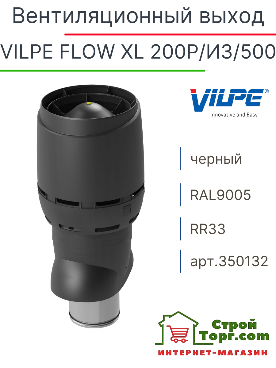 Вентиляционный выход VILPE FLOW XL 200P/из/500 черный, арт. 350132