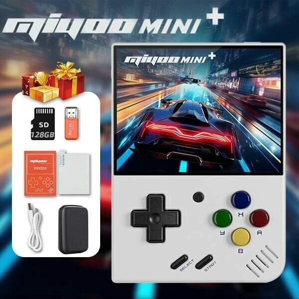 Портативная игровая консоль Miyoo mini plus, 3,5-дюймовый IPS-экран - 640*480-3000 мАч, поддержка Wi-Fi (с сумкой для хранения)128 ГБ