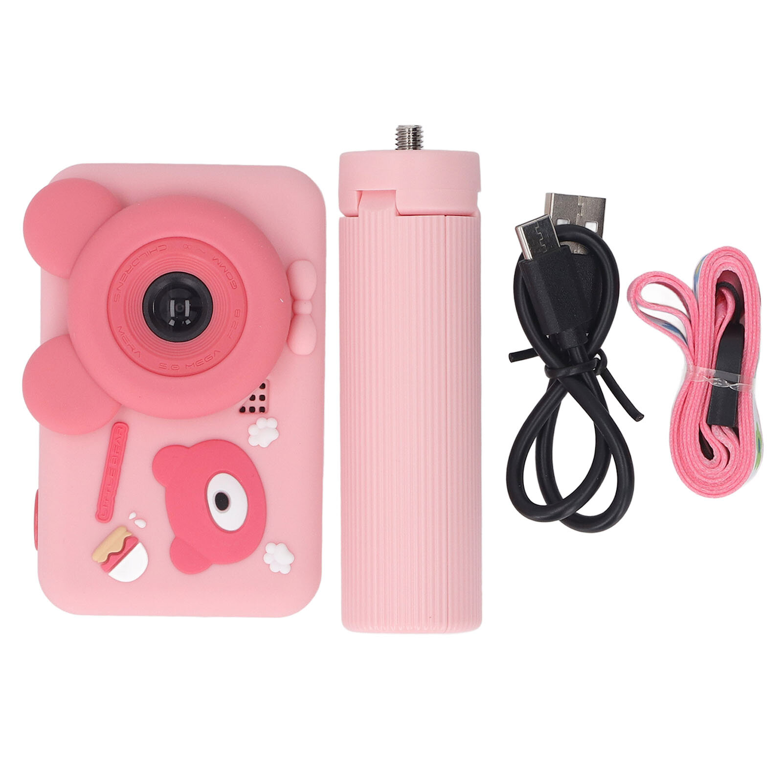 Цифровая камера 48MP 1080P с двумя объективами для селфи-видеоблогов, устойчивая к сотрясениям портативная камера со штативом для детей, подростков, мальчиков и девочек, розовая