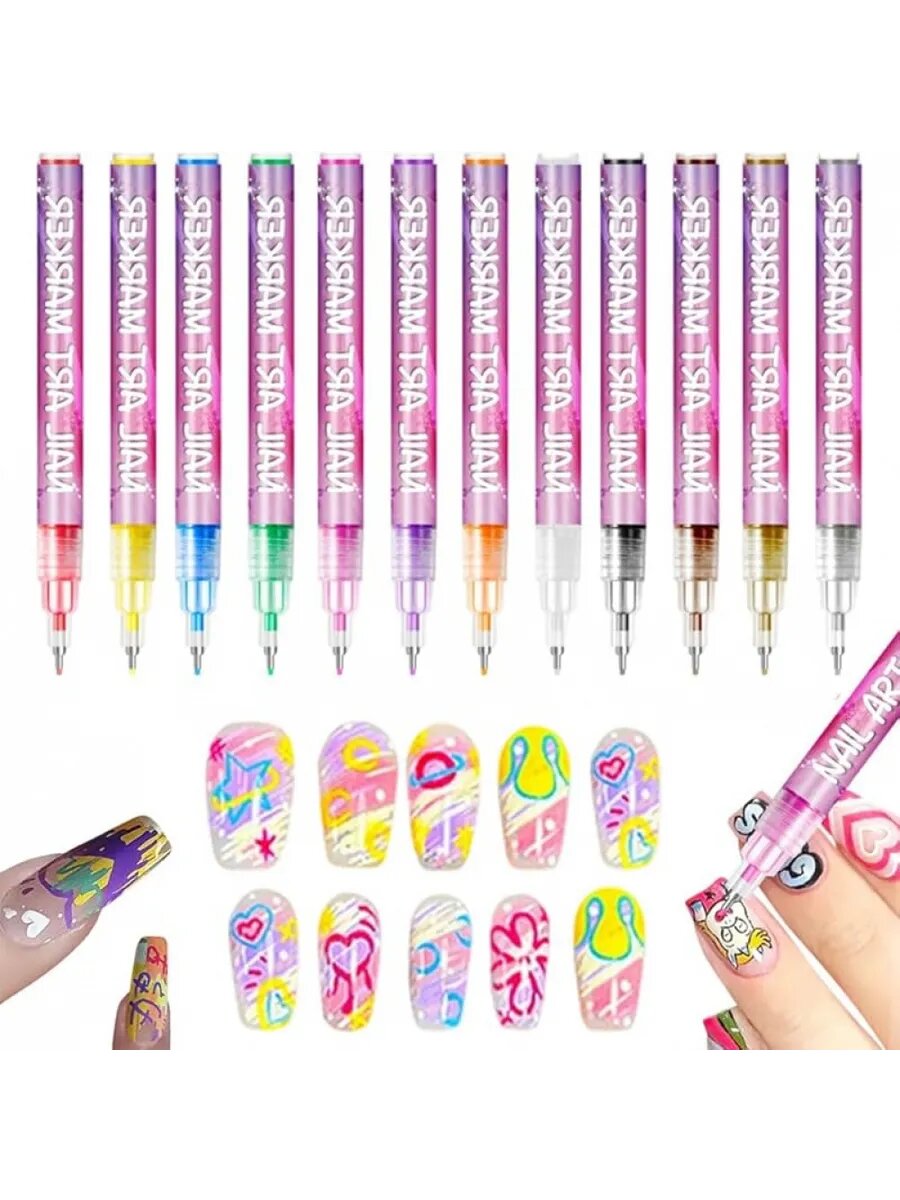 12 цветов быстросохнущие ручки для дизайна ногтей