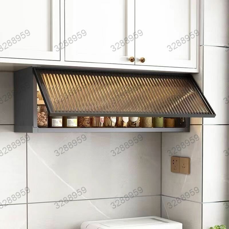 Кухонные настенные шкафы из легкого алюминиевого сплава, роскошные шкафы для хранения вещей, с индукционным освещением,30,22, черный,50