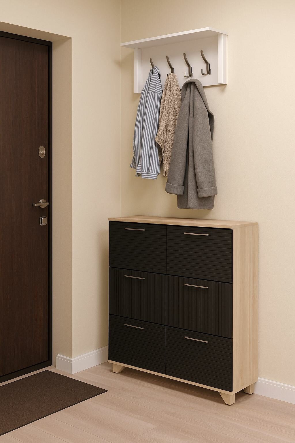 Обувница Копенгаген 6 ящиков ЛДСП Дуб сонома / МДФ Черный матовый 100х40х95