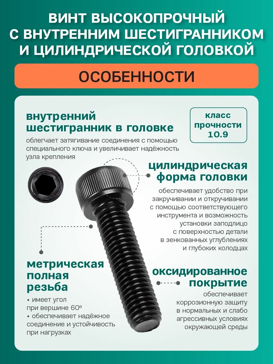 Винт DIN912 М6х16 оксид 10.9 HEX 5.0 (упак 100шт)