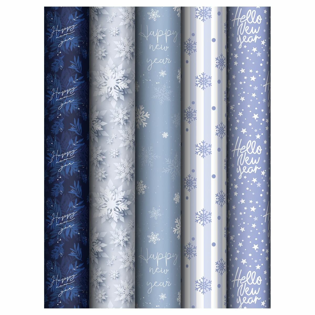Упаковочная бумага глянцевая 70x100см, MESHU "Snowfall", 80г/м2 5 дизайнов (MS_66818)