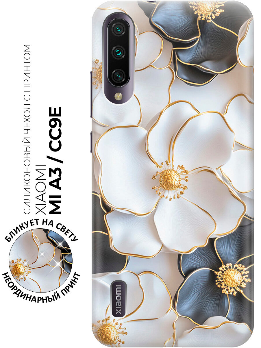 Силиконовый чехол на Xiaomi Mi A3 / CC9e с принтом "Белые и черные фиалки"