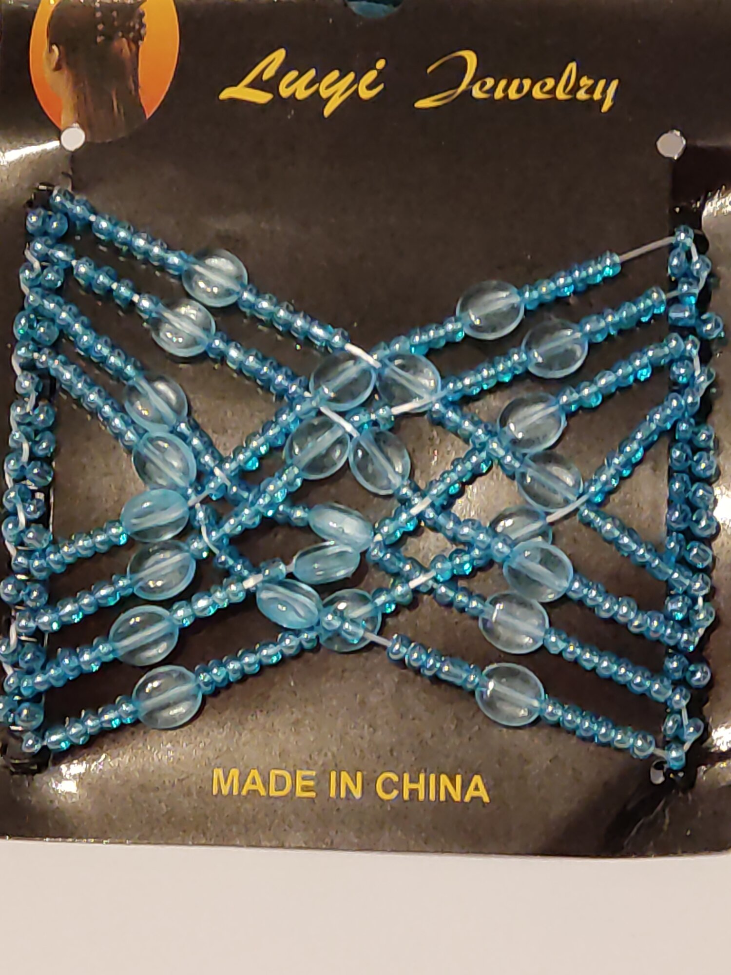 Зажим для волос 2-гребневый "Жемчужная сеть", голубой, металлический, пластик, 9см