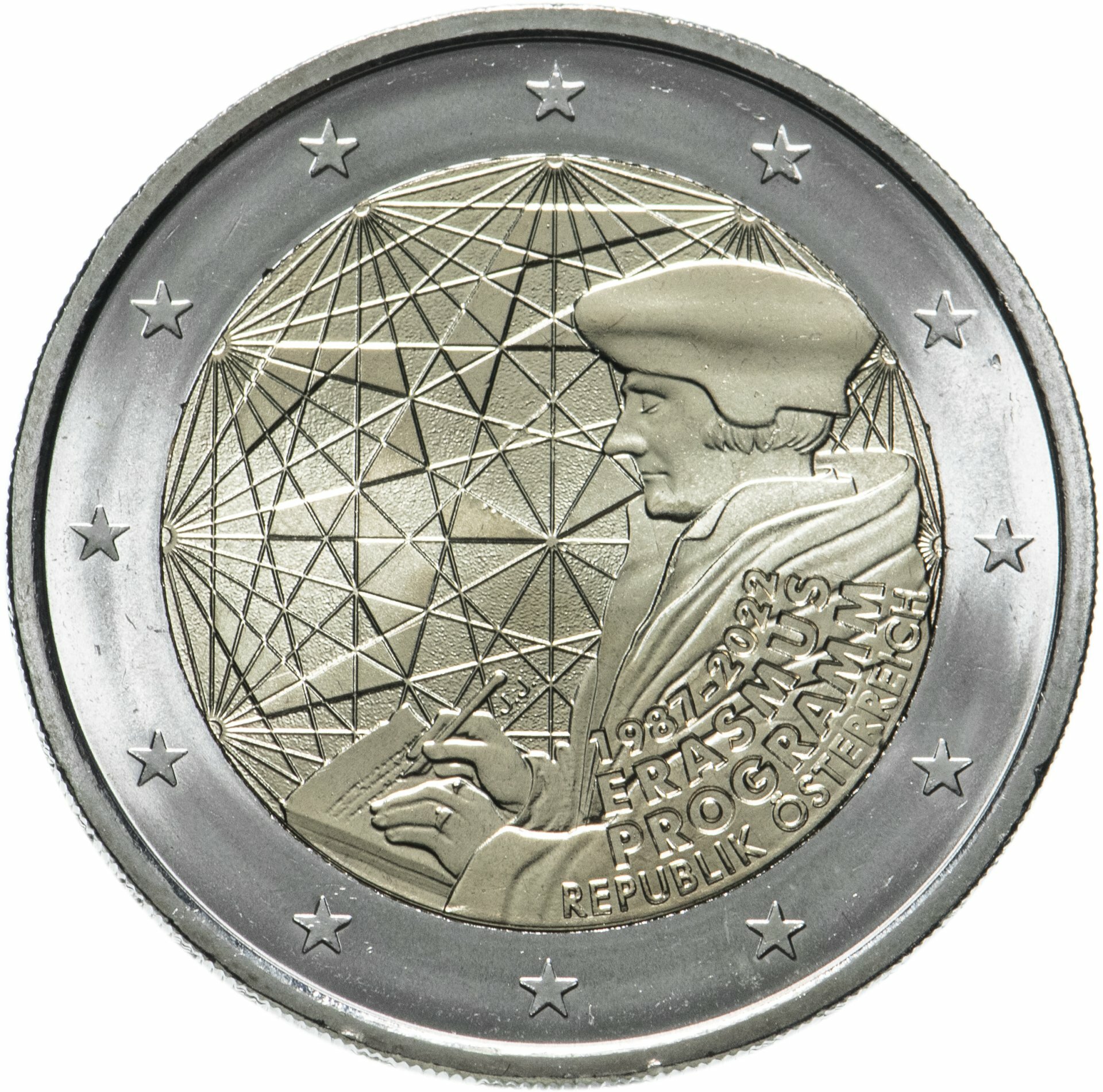 Австрия 2 евро 2022 "35 лет программе Эразмус", Биметалл, в сохранности UNC