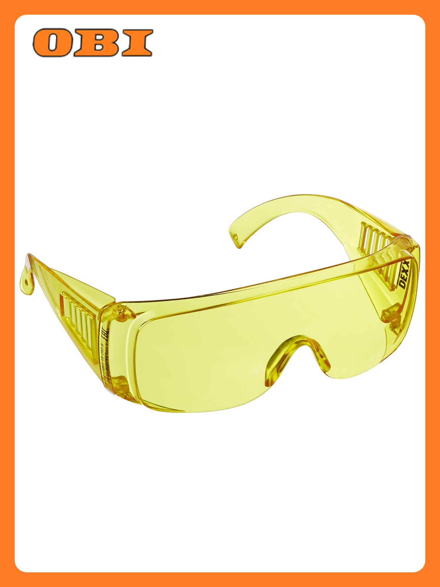 Очки защитные DEXX, поликарбонатные, желтые, открытые, ударопрочные