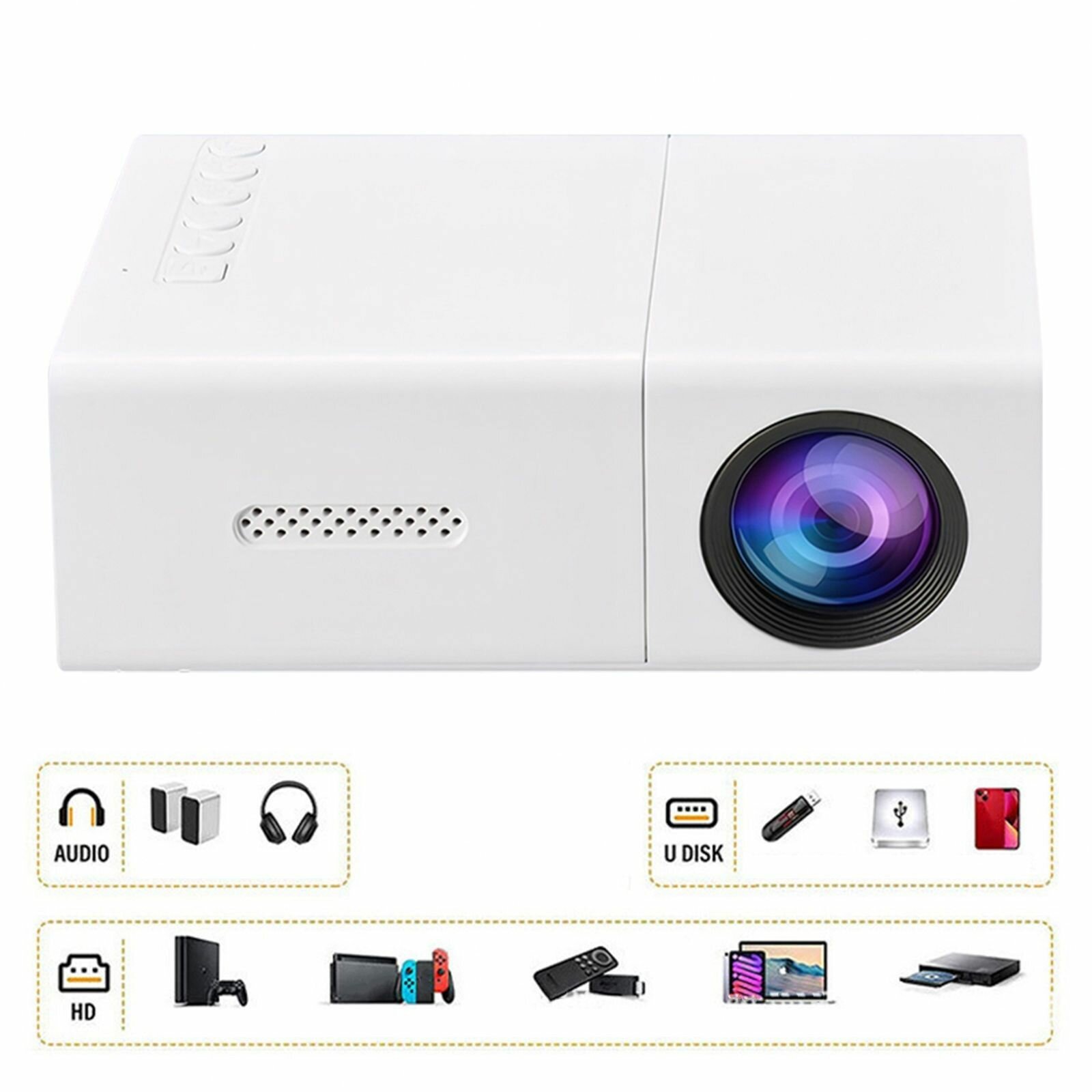 Мини-проектор YG300 с LED-подсветкой, разрешение 320 240, поддержка HDMI и Bluetooth