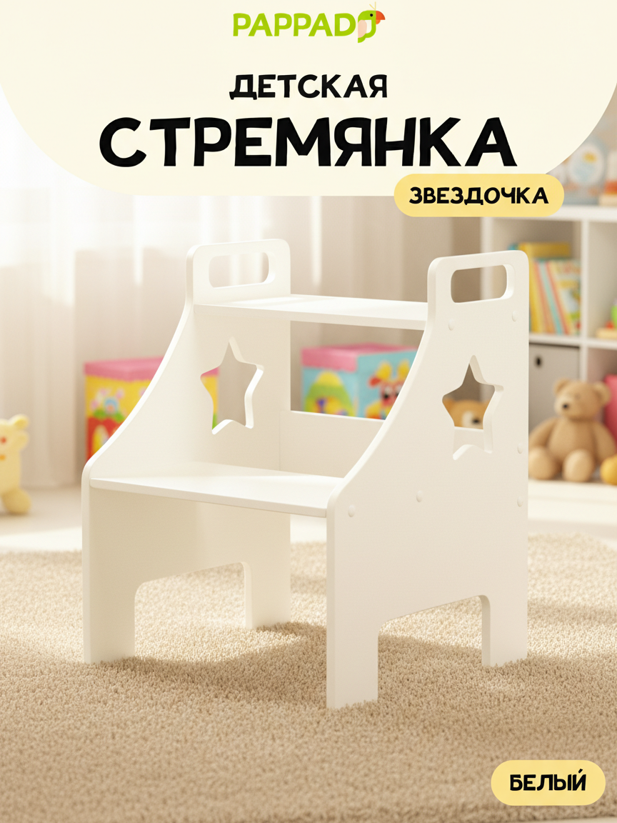 Детская стремянка "звёздочка" от "Pappado", с ручками, цвет белый, нагрузка до 70 кг