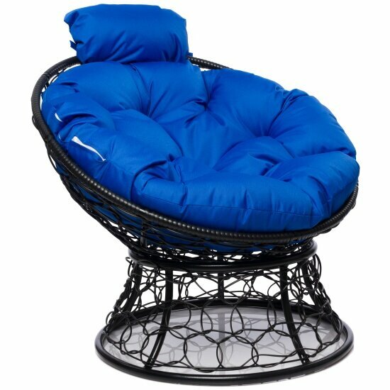 Садовое кресло M-group папасан мини с ротангом чёрное, синяя подушка, шт