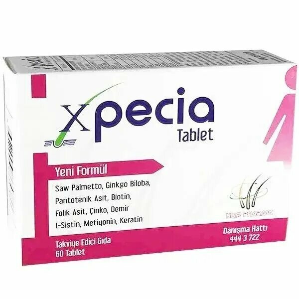 Xpecia Пищевая добавка для укрепления волос для женщин, 60 таблеток