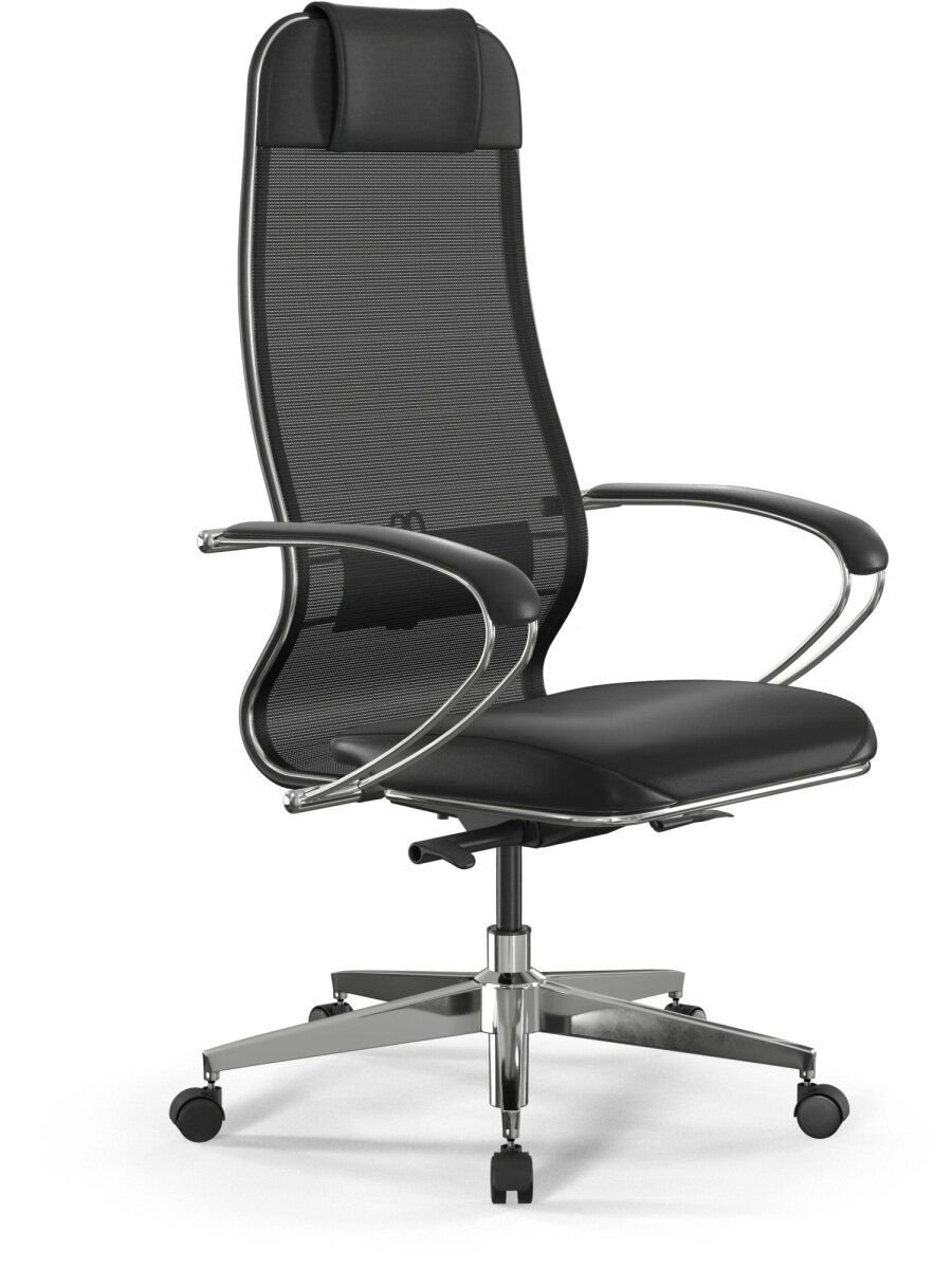 Кресло метта ErgoLife Comfort, на колесиках, сетка/экокожа, черный/черный [z1f6.16.1.543]