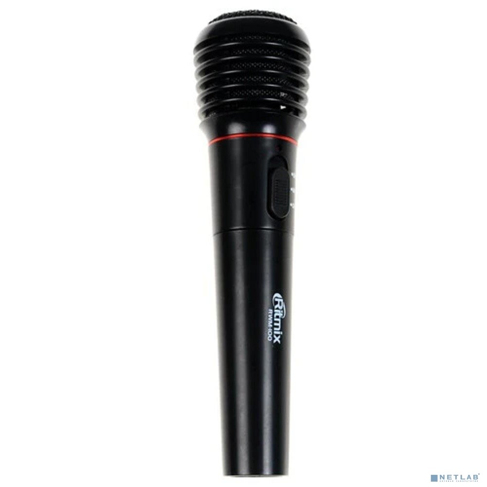RITMIX RWM-100 black {100 Гц - 10000 Гц, 600 Ом, -72 Дб, > 85 дБ, КНИ <- 0,2%, максимальная девиация: ± 30 КГц, переключатель вкл./выкл, 3 pin XLR - Jack 6.3 mm, 3 м, питание микрофона: 1,5 В}