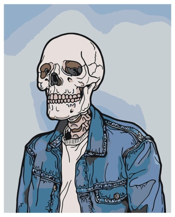 Скелет в джинсовом пиджаке Раскраска картина по номерам на холсте