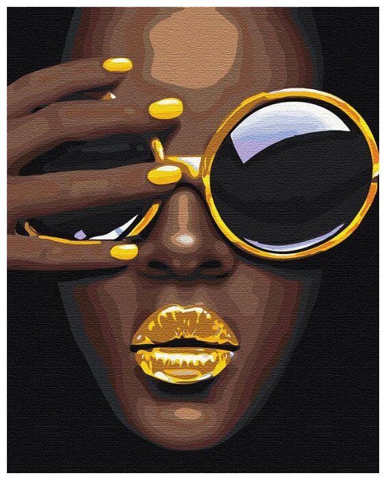 Девушка с золотыми очками Раскраска картина по номерам с неоновыми красками на холсте