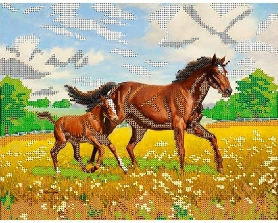 Вышивка бисером наборы картина Лошади 30*22