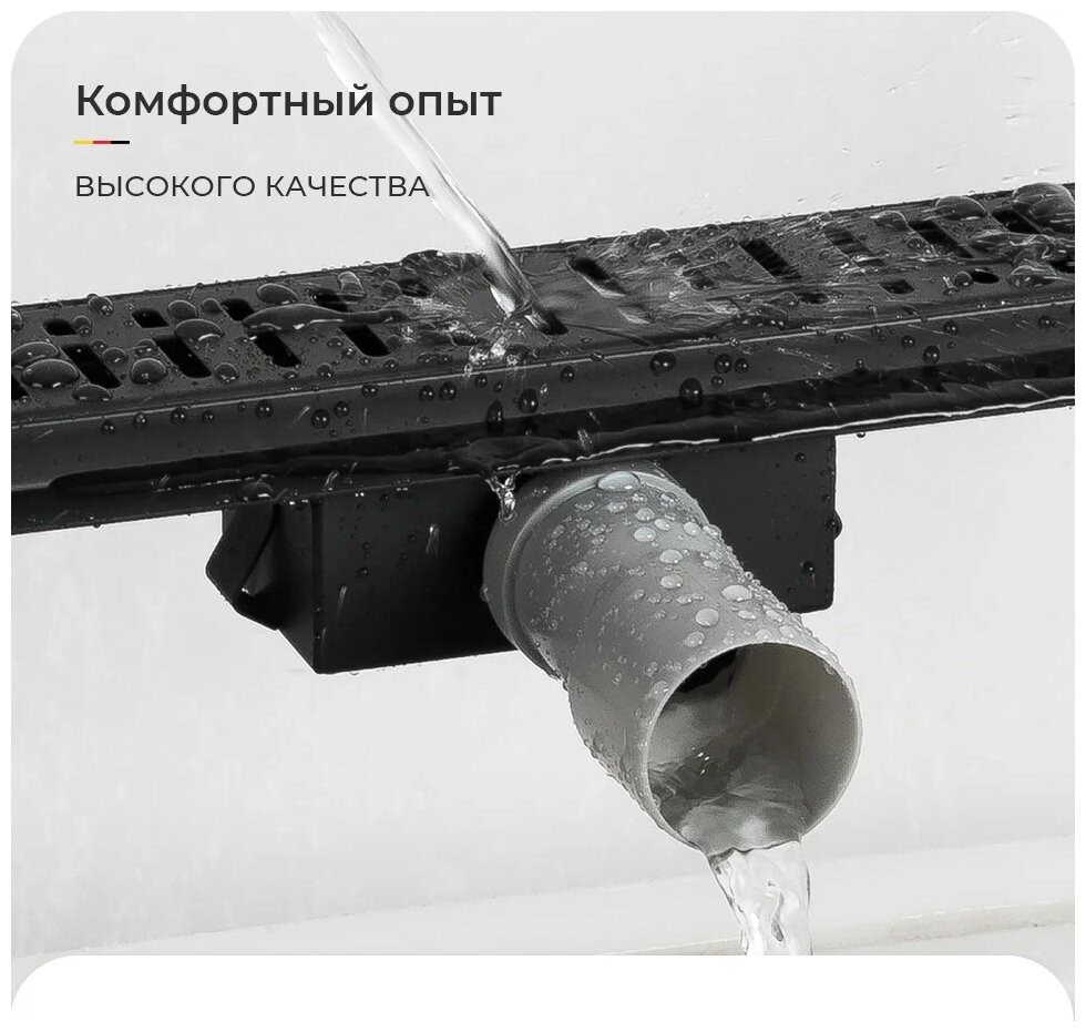 Трап для душа Gappo G87007-36, 70*700мм, черный, нержавеющая сталь, регулировка по высоте — фото 1
