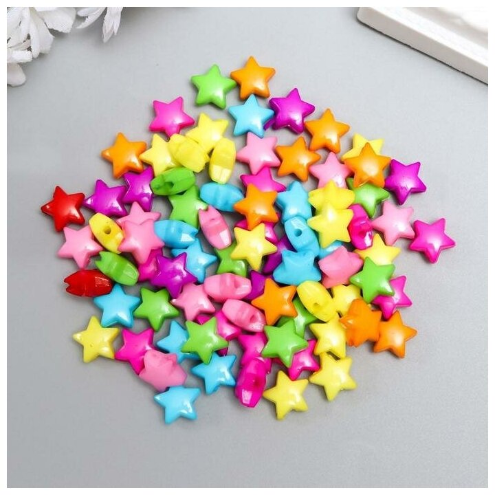 Бусины для творчества пластик "Звёздочки" цветные набор 100 шт 1,1х1,1 см ТероПром 3775404