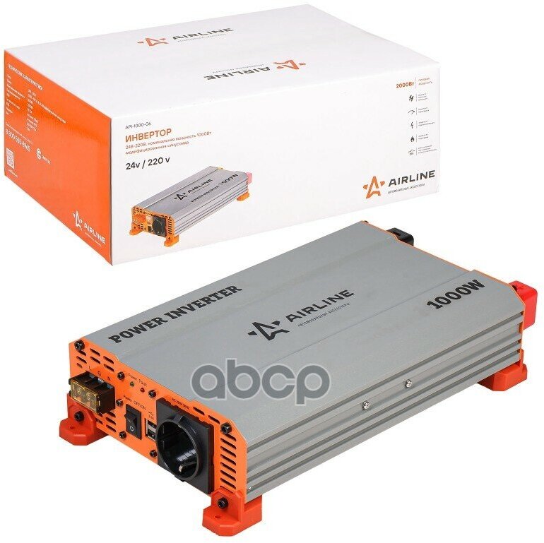 Преобразователь напряжения (инвертор) 24V/220V (1000W) "AIRLINE" (модифицированная синусоида) AIRLINE арт. API-1000-06