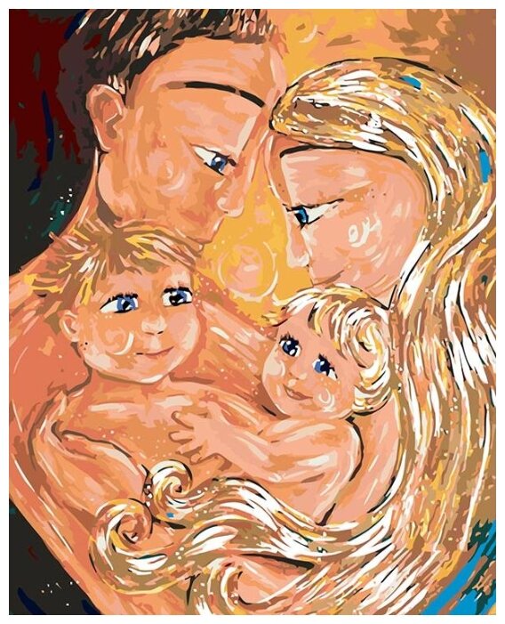 Картина по номерам ЖПН на холсте с подрамником "Семья с детьми арт" Раскраска 40х50 см