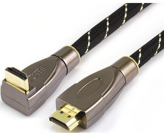 Кабель HDMI Wize WAVC-HDMIRA-10M, v.2.0, 19M/19M, 4K/60 Hz 4:4:4, 26 AWG, HDCP 1.4, HDCP 2.2, Ethernet, позол. угловой разъем, экран, черный, 10м