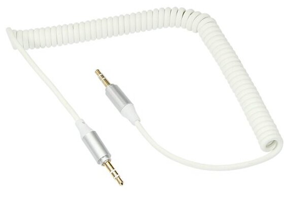 Кабель Rexant Стерео 3.5 мм штекер - Стерео 3.5 мм штекер (AUX) спираль, 1 метр, белый