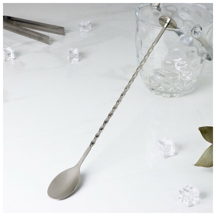 Ложка барная с мадлером из нержавеющей стали, длина 31 см, серебристая