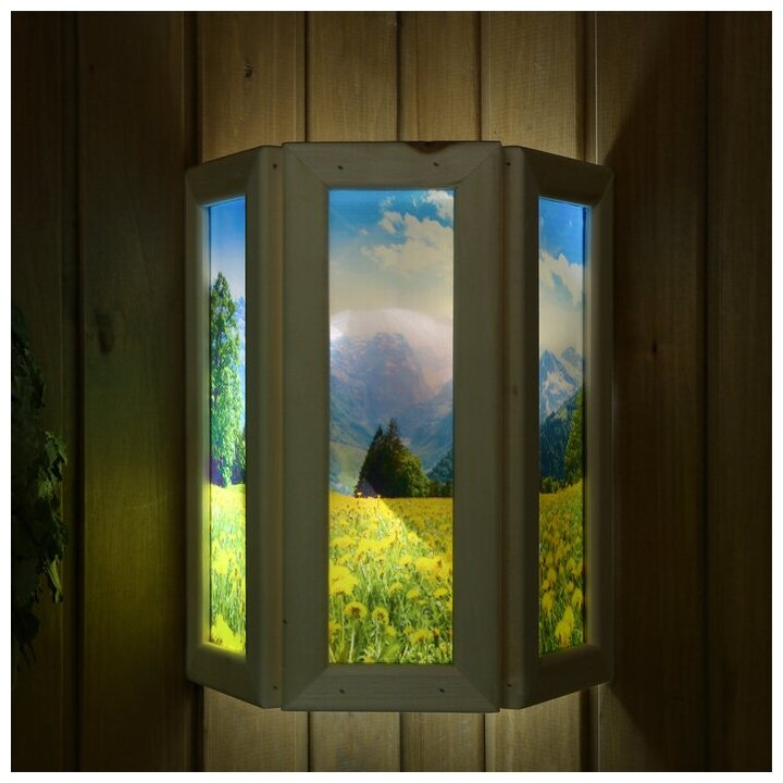 Абажур для бани и сауны «Одуванчики», 33×29×12 см, деревянный, настенный, со стеклом, с УФ-печатью, «Добропаровъ»