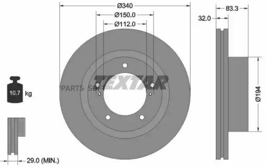TEXTAR 92204603 Диск тормозной передний с покрытием PRO LEXUS/TOYOTA TEXTAR 92204603