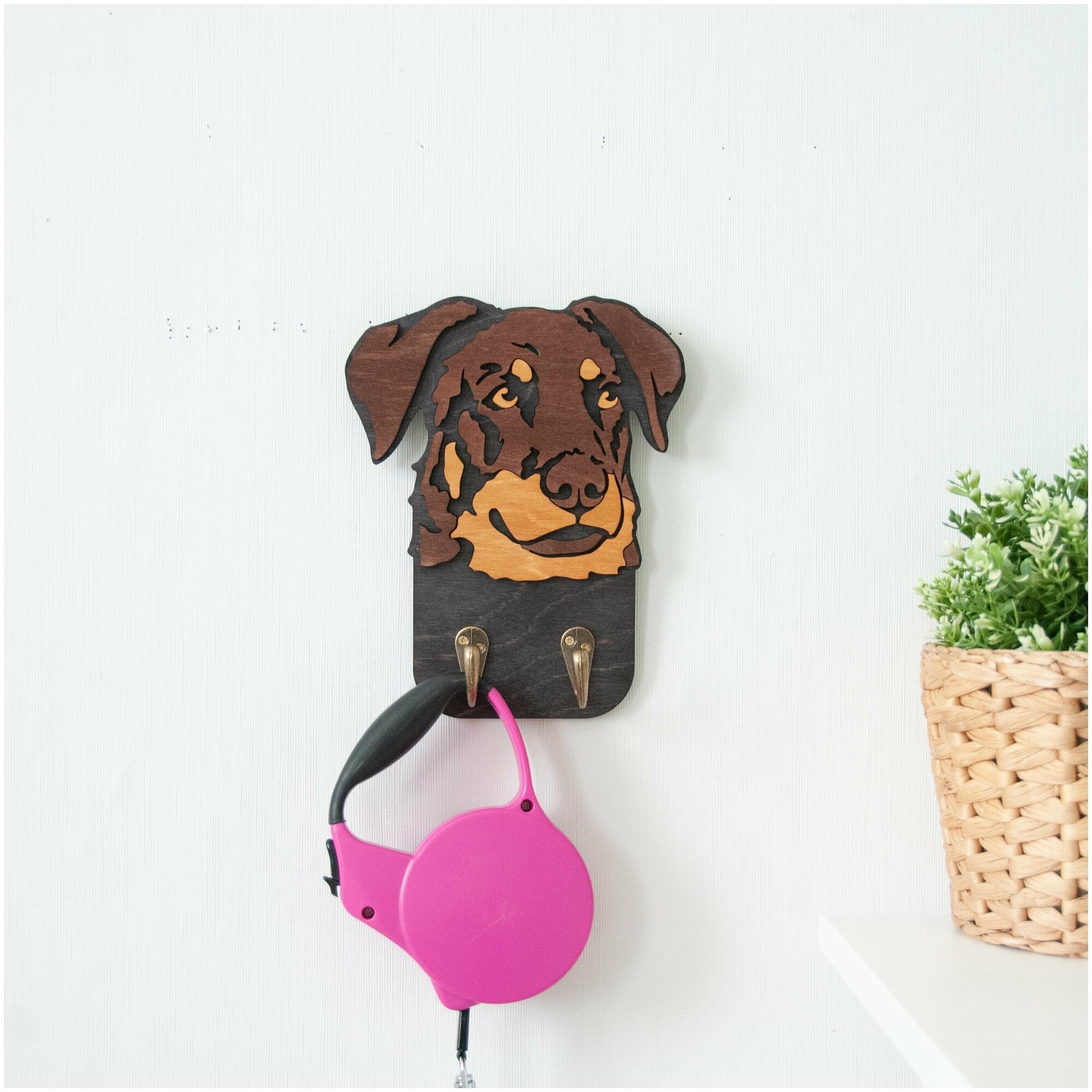 Держатель для поводка из дерева Босерон, настенная вешалка для поводка с 2 крючками, подарок собаководу, ключница настенная