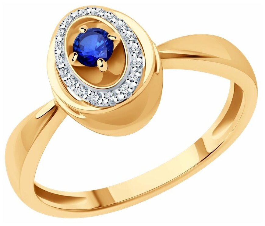 Кольцо, красное золото, 585 проба, сапфир, бриллиант