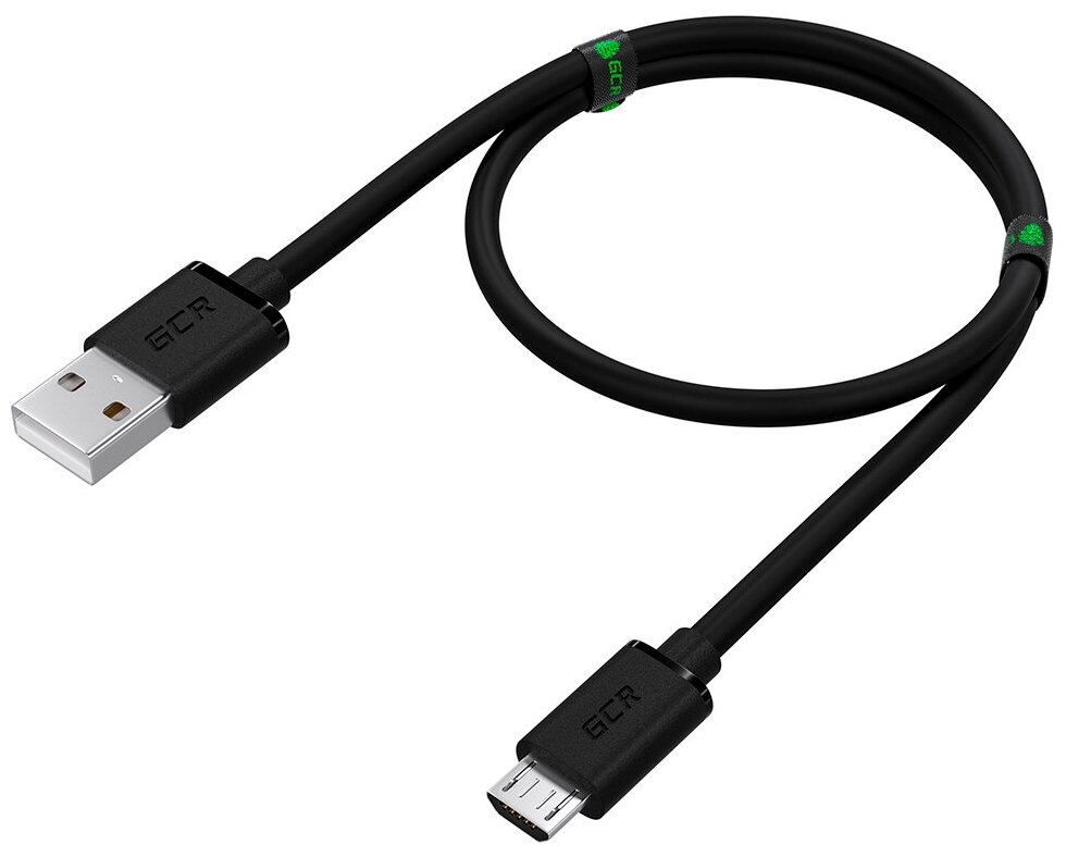 GCR Кабель 0.5метра метраicroUSB, прозрачный, черные коннекторы, быстрая зарядка, 28/24 AWG (7754475)