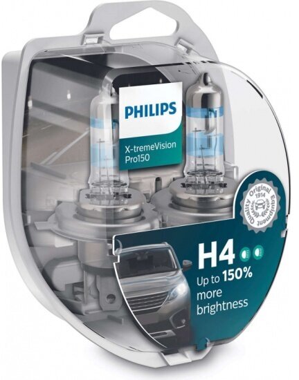 Лампа автомобильная Philips X-treme Vision Pro150 H4 12V-60/55W P43t (+150% света), 2шт, 12342XVPS2