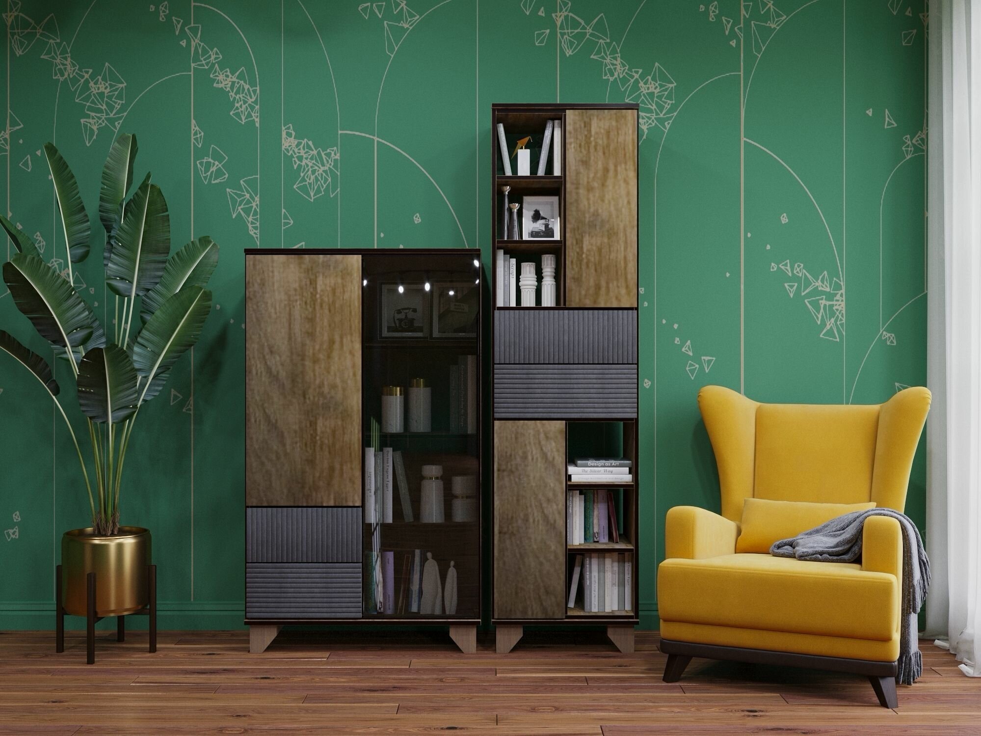 Гостиная Копенгаген 4 ЛДСП Дуб Самдал /МДФ Серый графит (18600025+18600029) (двенадцать стульев Фабрика мебели)