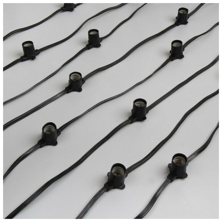 Luazon Lighting Гирлянда «Белт-лайт» 50 м, IP65, 2W, тёмная каучуковая нить, шаг 20 см, Е27 (без ламп), 220 В