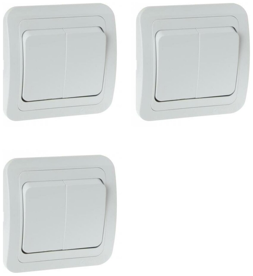 Выключатель Makel Mimoza двухклавишный белый (комплект из 3 шт)