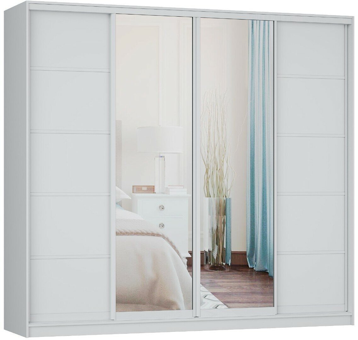 Шкаф купе, для одежды Кельн 4, Легкомаркет, 240х60х220, белье/платье/белье, белый, профиль глянец белый, с зеркалом