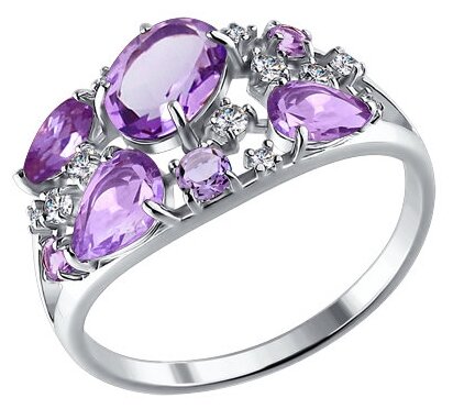 Кольцо, серебро, 925 проба, родирование, аметист