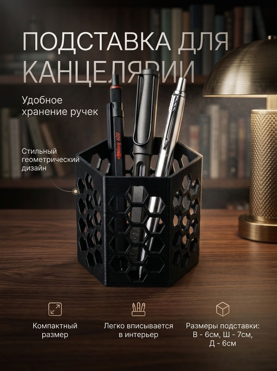 Подставка, стакан для канцелярии, в форме сот