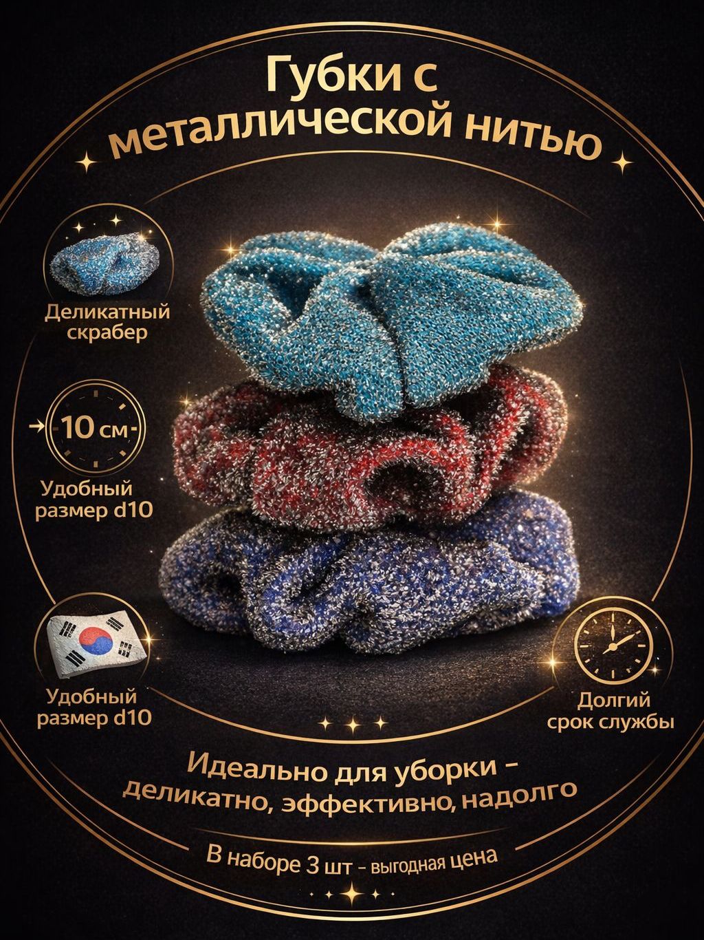 Металлическая губка для мытья посуды VKAMhome набор 3 шт