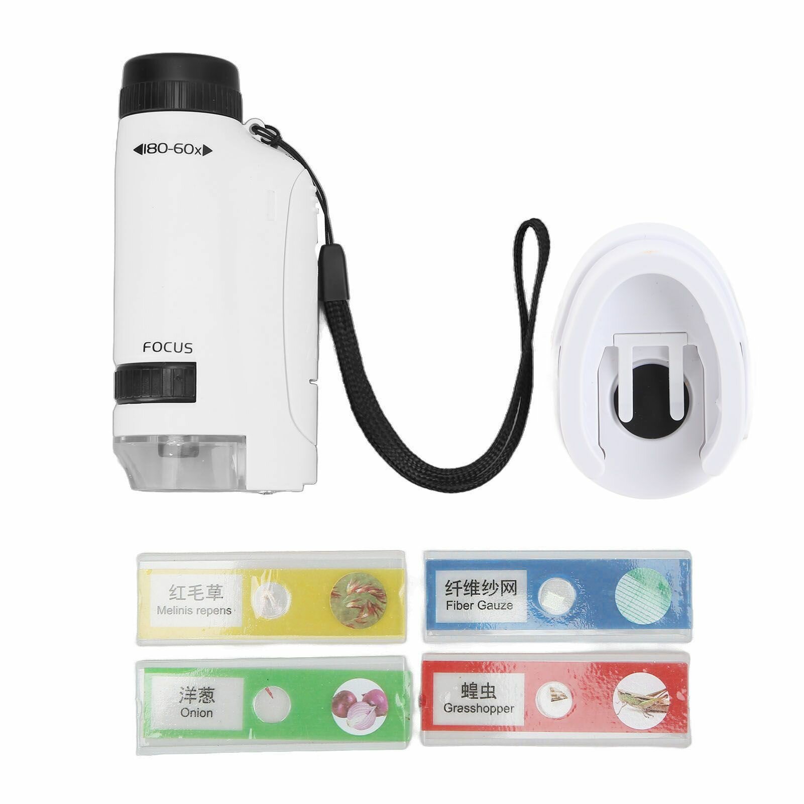 Ручной мини-карманный микроскоп 60X-120X со светодиодной подсветкой, маленькая круглая ручка, модель 2211 для биологических, научных, образовательных исследований