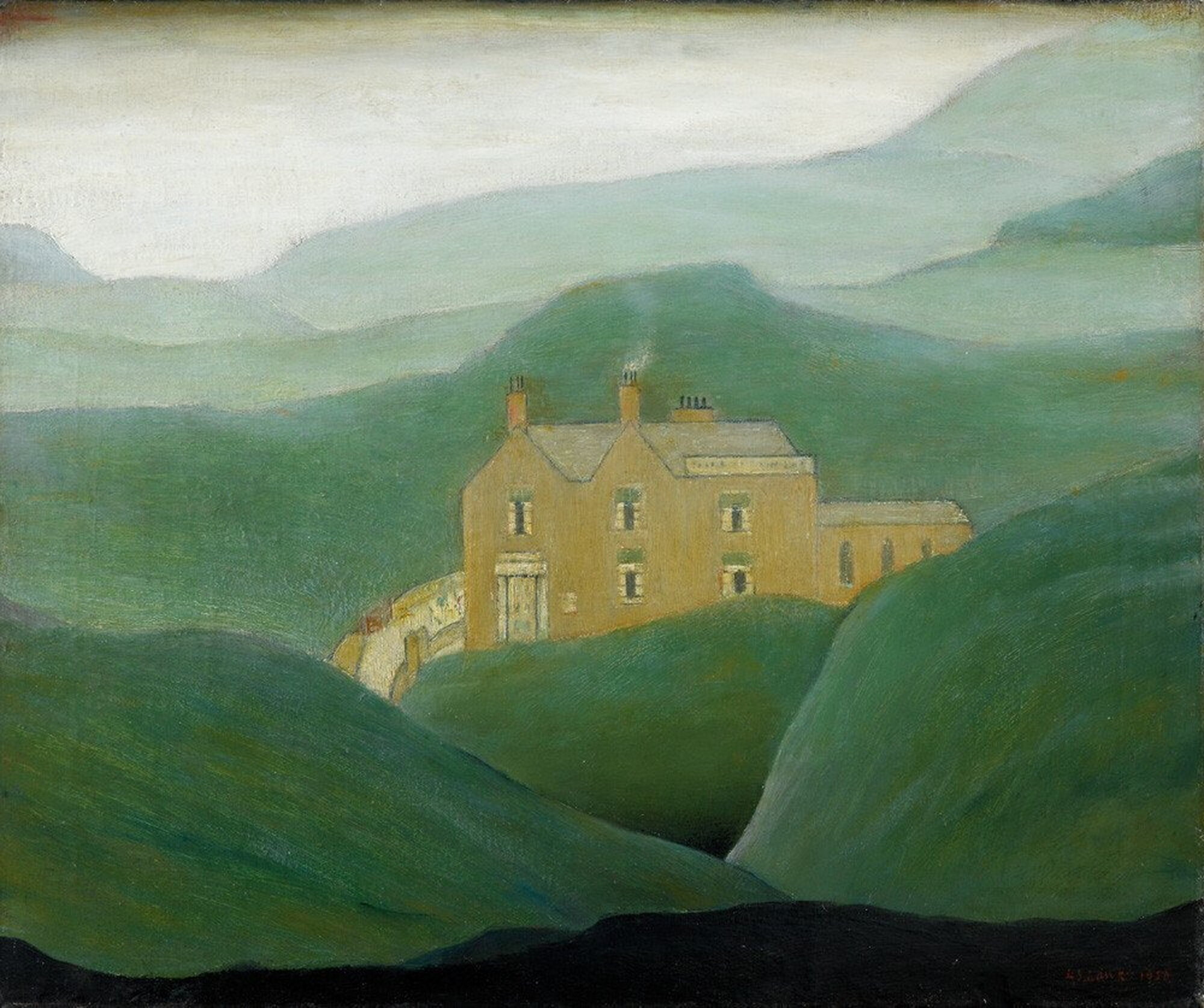 Плакат, постер Дом в тумане-меланхоличный пейзаж на бумаге, размер 21х30см