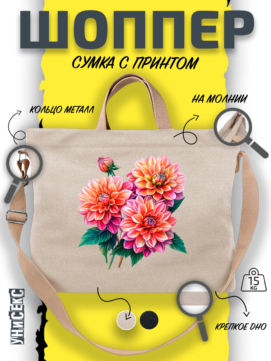 Сумка  шоппер y2k через плечо с цветами