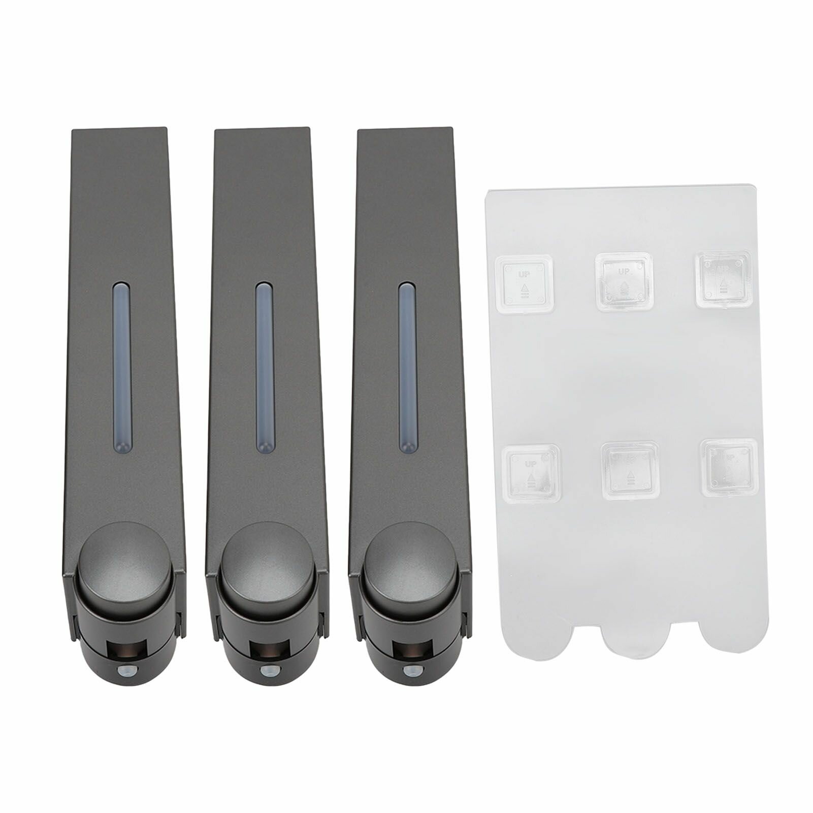 Настенные Дозаторы Жидкого Мыла с Задней Креплением, Пластиковые Диспенсеры для Шампуня, Серые, 3 Емкости, Модель 6028, для Дома, Отеля и Школьного Туалета