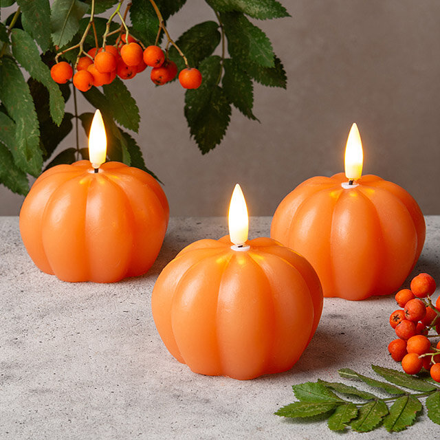 Светодиодная свеча с имитацией пламени Pumpkin 8 см, таймер, на батарейках, Boltze, 2052834