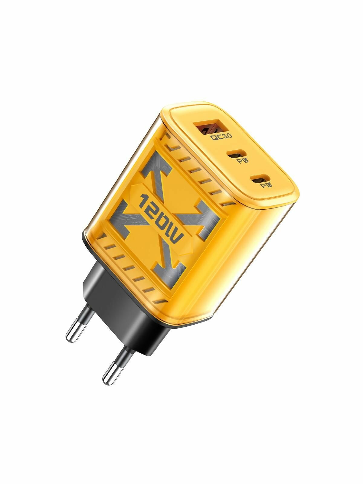 Сетевое зарядное устройство, Двойное интеллектуальное зарядное устройство PD + USB мощностью 120 Вт европейского стандарта-желтый