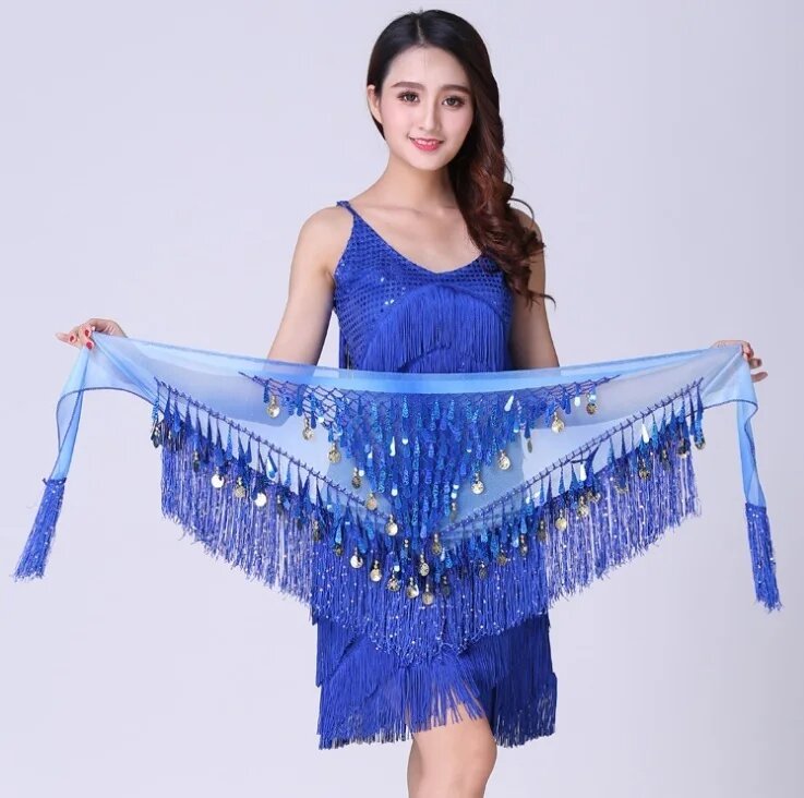 Женский этнический шарф-набедренник IDEASKY для танца живота Синий, Blue