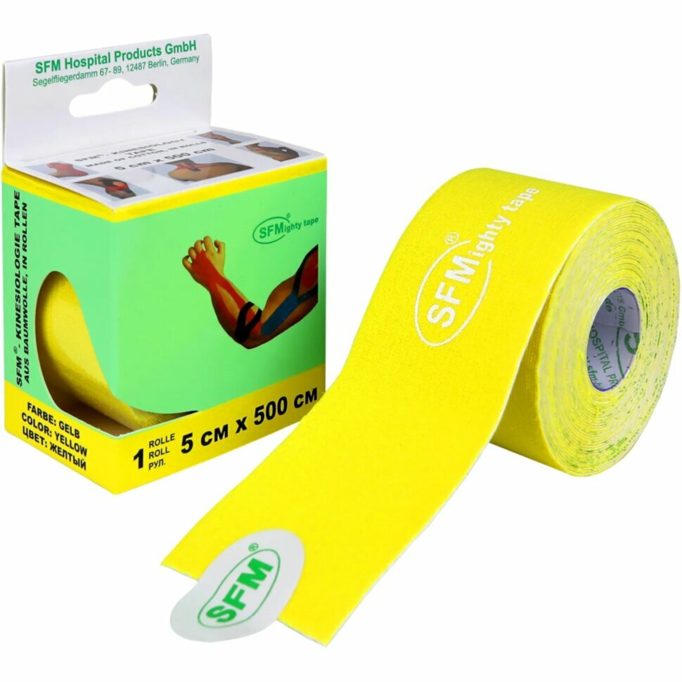 Тейп кинезио, хлоковая основа, 5х500 см, желт, SFM-Plaster, 2360022